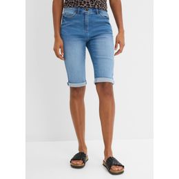 bonprix Jeans Bermuda Mid Waist Bequembund, blau, Gr.42, L&auml;ssige Jeans-Bermudas mit aufgesetzten Ges&auml;&szlig;taschen, 95% Baumwolle