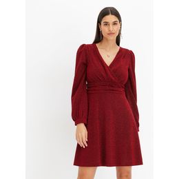 bonprix Minikleid, rot, Gr.40/42 (M), Modern und feminin: Ausgestelltes Minikleid aus glitzerndem Material in Wickel-Optik mit Ballon-&Auml;rmel und Taillen-Einsatz