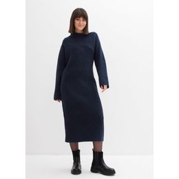 bonprix Geripptes Strickkleid, blau, Gr.32/34 (XS), Mit asymmetrischem Ausschnitt und Schlitz am Saum