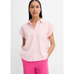 bonprix Kurzarmbluse aus Leinenmix, rosa, Gr.46, Luftige Kurzarmbluse in Streifenoptik