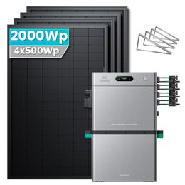 Solarmars&reg; 2000W Balkonkraftwerk mit 5,28 kWh Speicher,Zendure SolarFlow 2400 PRO + AB3000L,4 MPPT- Mit Flachdachhalterung