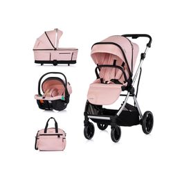 Chipolino Kombikinderwagen Aurora 3 in 1 Babyschale Babywanne Sportsitz Tasche rosa