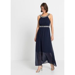 bonprix Maxikleid mit Strassstein-Applikation, blau, Gr.48, Maxikleid aus feinem Chiffon mit einer eleganten Strasssteinverzierung am Ausschnitt und in der Taille