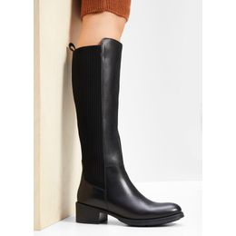 bonprix Stiefel aus Leder, schwarz, Gr.36, Klassicher Stiefel aus Leder mit Elastikeinsatz, aus Glattleder