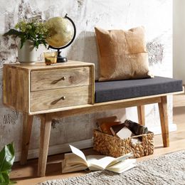 FineBuy Sitzbank gepolstert 120cm Massivholz Stoff Schublade Garderobenbank Flurbank