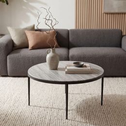 FineBuy Couchtisch 70cm mit Marmor Platte wei&szlig; Wohnzimmertisch Beistelltisch Metall rund