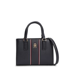 Tragetasche Tommy Hilfiger "TH DAILY MINI TOTE CORP", Damen, Gr. B/H/T: 21,5cm x 15,5cm x 10cm, dunkelblau, Lederimitat, Taschen, Damen Umh&auml;ngetasche, Schultertasche, Handtasche mit farbigen Streifen