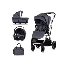 Chipolino Kombikinderwagen Aurora 3 in 1 Babyschale Babywanne Sportsitz Tasche dunkelgrau