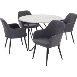 Essgruppe OTTO HOME "JonasMara", grau (wei&szlig;, grau), Samtvelours, Sitzm&ouml;bel-Sets, Essgruppe, runder Tisch in Marmoroptik