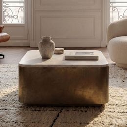FineBuy Couchtisch 60cm mit Marmor Platte wei&szlig; Wohnzimmertisch Beistelltisch Metall