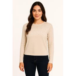 Rundhalspullover Only "ONLANABELLA LS BLING O-NECK KNT", Damen, Gr. L, silber (birch detail:with schwarz silber), Strick, Obermaterial: 80% Viskose, 20% Nylon, unifarben, regular fit normal, Rundhals, Pullover Rundhalspullover