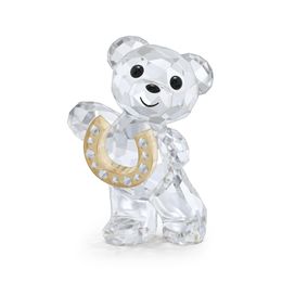 Dekofigur Swarovski "Kristallfigur Sammelfigur KRIS BEAR LUCKY HORSESHOE", kristallwei&szlig;, goldfarben, schwarz, Dekofiguren, B/H/T: 2,3cm, Swarovski Kristall, Swarovski Kristall mit schwarzem Emaille, H:2,3cm