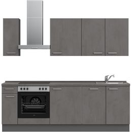 K&uuml;chenzeile Nobilia "Riva I", NEU: individuell anpassbar mit gratis Profi-Beratung", grau (k&uuml;che: grau, korpus: schiefergrau, arbeitsplatte: beton schiefergrau nachbildung), B:240,3cm H:216,6cm T:60cm, Komplettk&uuml;chen-Sets, K&uuml;chenzeile, vormontiert, Breite 240 cm, Ausrichtung w&auml;hlbar, wahlw. mit E-Ger&auml;ten
