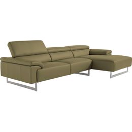 Ecksofa Egoitaliano "Malika, edel und bequem, Designsofa mit hochwertigen Bez&uuml;gen, L-Form", gr&uuml;n (pistazie), B:287cm H:94cm T:165cm, Leder &raquo;BULL&laquo; (echtes Rindsleder). Geschliffenes, pigmentiertes und behandeltes Rindsleder mit einer Dicke von 1, 3-1, 5 mm. Dieses Leder zeigt eine ziemlich weiche Hand mit einem halb undurchsichtigen Aussehen. Es handelt sich um ein gesch&uuml;tztes Leder. Eine leichte D