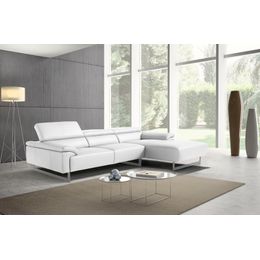 Ecksofa Egoitaliano "Malika, edel und bequem, Designsofa mit hochwertigen Bez&uuml;gen, L-Form", wei&szlig;, B:287cm H:94cm T:165cm, Leder &raquo;BULL&laquo; (echtes Rindsleder). Geschliffenes, pigmentiertes und behandeltes Rindsleder mit einer Dicke von 1, 3-1, 5 mm. Dieses Leder zeigt eine ziemlich weiche Hand mit einem halb undurchsichtigen Aussehen. Es handelt sich um ein gesch&uuml;tztes Leder. Eine leichte Deckschicht 