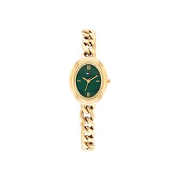 Quarzuhr Tommy Hilfiger "Demi Oval", goldfarben, gr&uuml;n, Armbanduhren, Damen, Quarzuhr, Armbanduhr, Damenuhr, Edelstahlarmband, analog