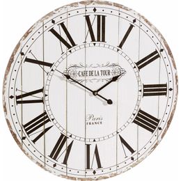 Wanduhr Home Affaire "Cafe de la tour", wei&szlig;, B:60cm H:60cm T:4,5cm, Wanduhren, Wanduhr, r&ouml;mische Ziffern, rund, &Oslash; 60 cm, Vintage-Look