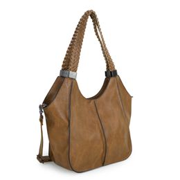 Schultertasche Harpa "ZOELLA", Damen, Gr. B/H/T: 26cm x 45cm x 16cm, cognac, Lederimitat, unifarben, Taschen Schultertasche, mit geflochtenen Henkeln