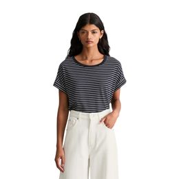 Marc O'Polo T-Shirt MARC O'POLO DENIM "aus weichem Single Jersey", Damen, Gr. L, dunkelblau, Obermaterial: 100% Baumwolle, gestreift, Basic, regular fit, Rundhals, Umschlagbund, Shirts T-Shirt