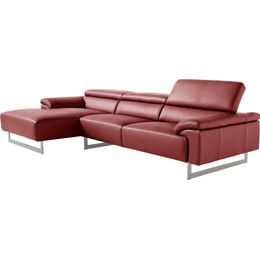 Ecksofa Egoitaliano "Malika, edel und bequem, Designsofa mit hochwertigen Bez&uuml;gen, L-Form", rot (burgundy), B:287cm H:94cm T:165cm, Leder &raquo;BULL&laquo; (echtes Rindsleder). Geschliffenes, pigmentiertes und behandeltes Rindsleder mit einer Dicke von 1, 3-1, 5 mm. Dieses Leder zeigt eine ziemlich weiche Hand mit einem halb undurchsichtigen Aussehen. Es handelt sich um ein gesch&uuml;tztes Leder. Eine leichte De