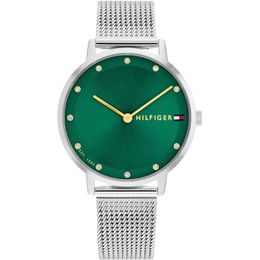 Quarzuhr Tommy Hilfiger "PIPPA", silber (silberfarben, gr&uuml;n), Armbanduhren, Damen, Quarzuhr, Armbanduhr, Damenuhr, analog, Edelstahlarmband