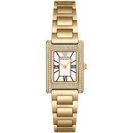 Quarzuhr Emporio Armani, gelb (gelbgoldfarebn), Armbanduhren, Damen, Quarzuhr, Armbanduhr, Damenuhr, Edelstahlarmband, analog, Glassteine