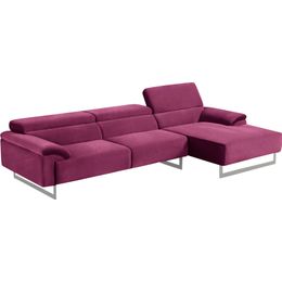 Ecksofa Egoitaliano "Malika, edel und bequem, Designsofa mit hochwertigen Bez&uuml;gen, L-Form", pink (fuchsia), B:287cm H:94cm T:165cm, Sofas, Ecksofa, mit Recamiere, inkl. Kopfteilverstellung und chromfarbenen Metallf&uuml;&szlig;en