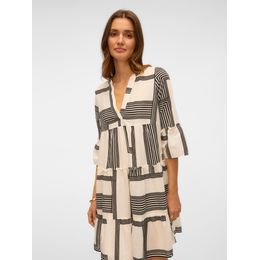 V&eacute;ro Moda Tunikakleid VERO MODA "VMDICTHE 3/4 TUNIC EXP", Damen, Gr. S (36), N-Gr, schwarz (schwarz aop:louis), Web, Obermaterial: 100% Baumwolle, bedruckt, relaxed fit kurz, tiefer V-Ausschnitt, Volant, Kleider, Baumwolle, loose fit