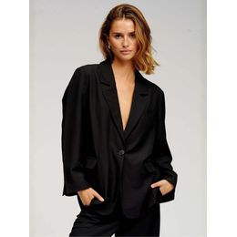 Kurzblazer TEESHOPPEN "TEESHOPPEN Blazers Oversized", Damen, Gr. M, schwarz, Obermaterial: 94% Polyester, 6% Elasthan, Blazer Kurzblazer