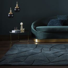 Teppich FLAIR RUGS "SHARD", blau, B:200cm H:10mm L:290cm, Wolle, Teppiche, Teppich, Hoch-Tief Effekt, Handgearbeitet