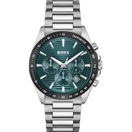 Chronograph BOSS "STRIKE CHRONO", silber (silberfarben, gr&uuml;n), Armbanduhren, Herren, Chronograph, Quarzuhr, Armbanduhr, Herrenuhr, Edelstahlarmband, analog, Tag