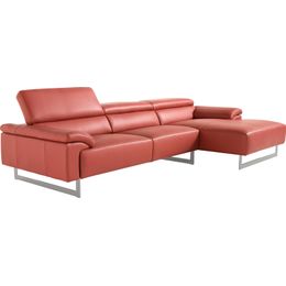 Ecksofa Egoitaliano "Malika, edel und bequem, Designsofa mit hochwertigen Bez&uuml;gen, L-Form", rot (kirschrot), B:287cm H:94cm T:165cm, Leder &raquo;BULL&laquo; (echtes Rindsleder). Geschliffenes, pigmentiertes und behandeltes Rindsleder mit einer Dicke von 1, 3-1, 5 mm. Dieses Leder zeigt eine ziemlich weiche Hand mit einem halb undurchsichtigen Aussehen. Es handelt sich um ein gesch&uuml;tztes Leder. Eine leichte D