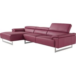 Ecksofa Egoitaliano "Malika, edel und bequem, Designsofa mit hochwertigen Bez&uuml;gen, L-Form", lila (violett), B:287cm H:94cm T:165cm, Leder NUVOLE (Echtes Rindsleder). Halbnat&uuml;rliches, halbnarbiges Rindsleder mit einer nat&uuml;rlichen K&ouml;rnung von 1, 2 bis 1, 4 mm. Dieses Leder hat eine weiche, wachsartige Haptik mit mattem Aussehen und einem Wolkeneffekt. Es handelt sich um ein Naturleder, das die urspr