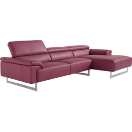 Ecksofa Egoitaliano "Malika, edel und bequem, Designsofa mit hochwertigen Bez&uuml;gen, L-Form", lila (violett), B:287cm H:94cm T:165cm, Leder NUVOLE (Echtes Rindsleder). Halbnat&uuml;rliches, halbnarbiges Rindsleder mit einer nat&uuml;rlichen K&ouml;rnung von 1, 2 bis 1, 4 mm. Dieses Leder hat eine weiche, wachsartige Haptik mit mattem Aussehen und einem Wolkeneffekt. Es handelt sich um ein Naturleder, das die urspr