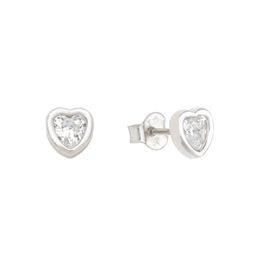 Paar Ohrstecker Amor "Herzen", silber (wei&szlig;goldfarben, silberfarben, wei&szlig;, kristallwei&szlig;), Ohrringe, Damen, Wei&szlig;gold 375, mit Zirkonia (synth.)