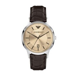 Quarzuhr Emporio Armani, braun (braun, bronzefarben), Armbanduhren, Herren, Quarzuhr, Armbanduhr, Herrenuhr, Lederarmband, analog, Tag