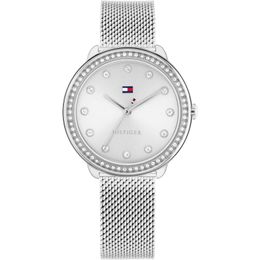 Quarzuhr Tommy Hilfiger "DEMI", silber (silberfarben), Armbanduhren, Damen, Quarzuhr, Armbanduhr, Damenuhr, Glaskristalle, analog, Edelstahlarmband