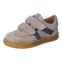 Sneaker Pepino BY RICOSTA "Dakota", M&auml;dchen, Gr. 27, beige (beige, hellblau), Veloursleder, kontrastfarbene Details, Schuhe Sneaker, Klettschuh im Retro Look, Gr&ouml;&szlig;enschablone zum Download