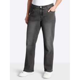 Bootcut-Jeans sheego, Damen, Gr. 52, Normalgr&ouml;&szlig;en, grau, denim, 95% Baumwolle, 3% Polyester, 2% Elasthan, unifarben, lang, Jeans