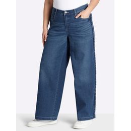 Stretch-Jeans sheego, Damen, Gr. 40, Normalgr&ouml;&szlig;en, blau (blau, stone, washed), 81% Baumwolle, 17% Polyester, 2% Elasthan, unifarben, lang, Jeans