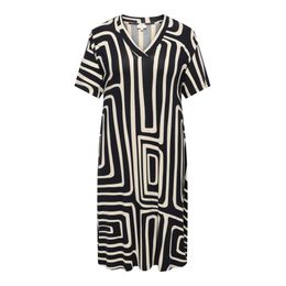 Shirtkleid Only CARMAKOMA "CARFYRLA LIFE S/S V-NCK BLK AOP DRE NOOS", Damen, Gr. L, N-Gr, schwarz aop:oatmeal graphic, Jersey, Obermaterial: 95% Viskose, 5% Elasthan, bedruckt, regular fit, V-Ausschnitt, Kleider Shirtkleid, Sommerkleid, weich flie&szlig;ende Jersey Qualit&auml;t