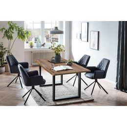 Essgruppe Salesfever "Essgruppe im stilvollen Design", blau (walnuss, dunkelblau, schwarz, dunkelblau, schwarz), Microfaser, Esstisch Nussbaum, Esszimmerstuhl dunkelblau,90 + Drehfunktion, Massivholz, Metall, Polyester, Sitzm&ouml;bel-Sets, Essgruppe, 5-teilige Sitzgruppe mit 360 drehbarer Sitzfl&auml;che