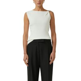 Kurzarmshirt s.Oliver BLACK LABEL, Damen, Gr. 46, cream, Web, Obermaterial: 65% Viskose, 35% Polyamid, unifarben, regular fit normal, U-Boot-Ausschnitt, Shirts, mit Tr&auml;ger Detail