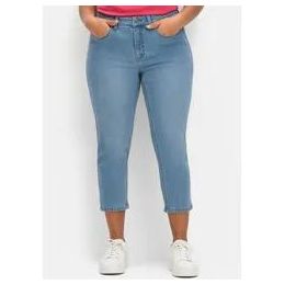 7/8-Jeans sheego, Damen, Gr. 56, Normalgr&ouml;&szlig;en, blau (blau denim), 44% Baumwolle, 36% Viskose, 19% Polyester, 1% Elasthan, unifarben, 7/8-L&auml;nge, Jeans