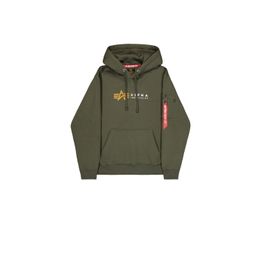 Hoodie Alpha Industries "Alpha Label Hoodie", Herren, Gr. L, gr&uuml;n (schwarz olive), Obermaterial: 80% Baumwolle, 20% Polyester, regular fit, Sweatshirts Hoodie