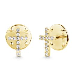 Anstecknadel Firetti "Schmuck Geschenk Silber 925 Brosche Kreuz", gelbgoldfarben, kristallwei&szlig;, Broschen, Damen, Silber 925 (Sterlingsilber)