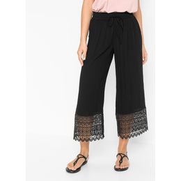 Culotte bonprix, Damen, Gr. 40, N-Gr, schwarz, Web, Obermaterial: 100% Viskose, loose fit ca. Mitte Wade, Hosen Culotte, aus Viskose, mit Spitze, loose fit, feminin