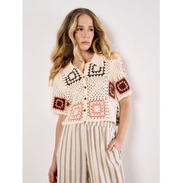 Shirttop Apricot "Bluse", Damen, Gr. S (36), rot (koralle), Obermaterial: 61% Baumwolle CO. 39% Polyacryl PAN., gemustert, normal kurz, Tops Shirttop, mit quadratischem H&auml;kelmuster