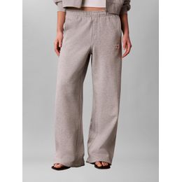 Sweathose Calvin Klein Jeans "A- FRENCH TERRY BADGE LOGO PANT", Damen, Gr. S, N-Gr, heroic grau heather, Sweatware, Obermaterial: 100% Baumwolle, weit lang, Hosen Sweathose, mit weitem Bein