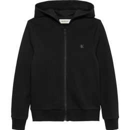Sweatjacke Calvin Klein Jeans "MINI BADGE ZIP-THROUGH", Jungen, Gr. 12 (152), pvh schwarz, Sweatware, Obermaterial: 88% Baumwolle, 12% Polyester, unifarben, regular fit normal, Rundhals, eingesetzt Rippb&uuml;ndchen, Sweatjacken Sweatjacke, Regular fit, Badge